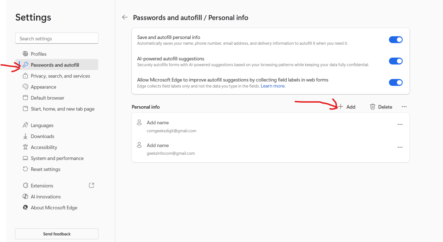 How to Enable Automatic Form Filling in Microsoft Edge - GeeksDigit.Com